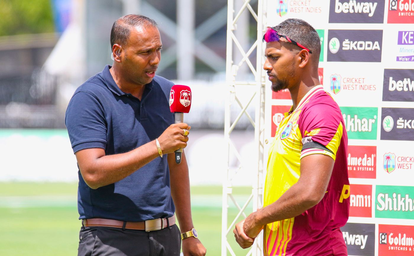 Samuel Badree interviews Nicholas Pooran in the post-match presentation ...