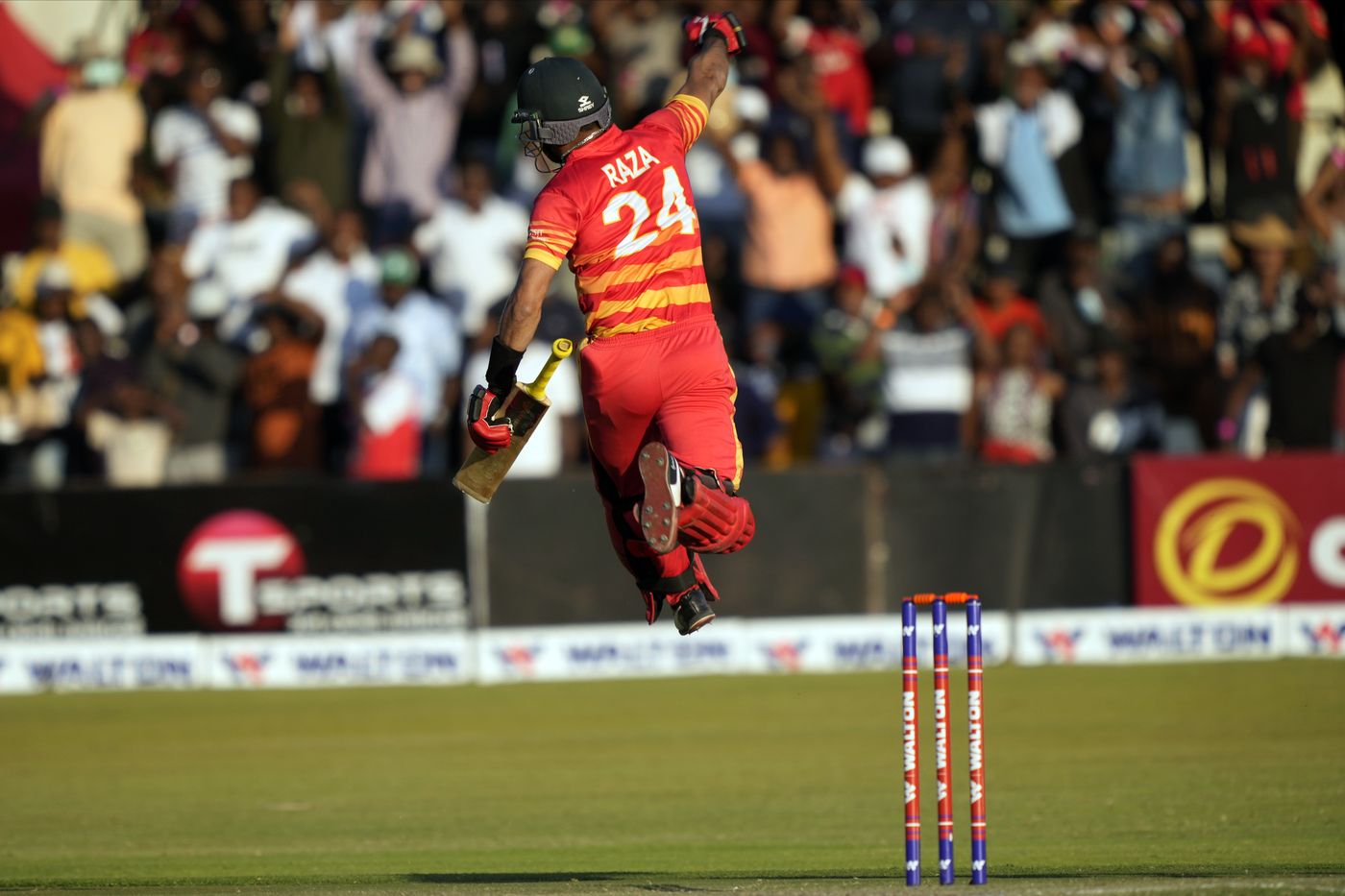 Sikandar Raza jumps in joy on getting to a fabulous hundred ...