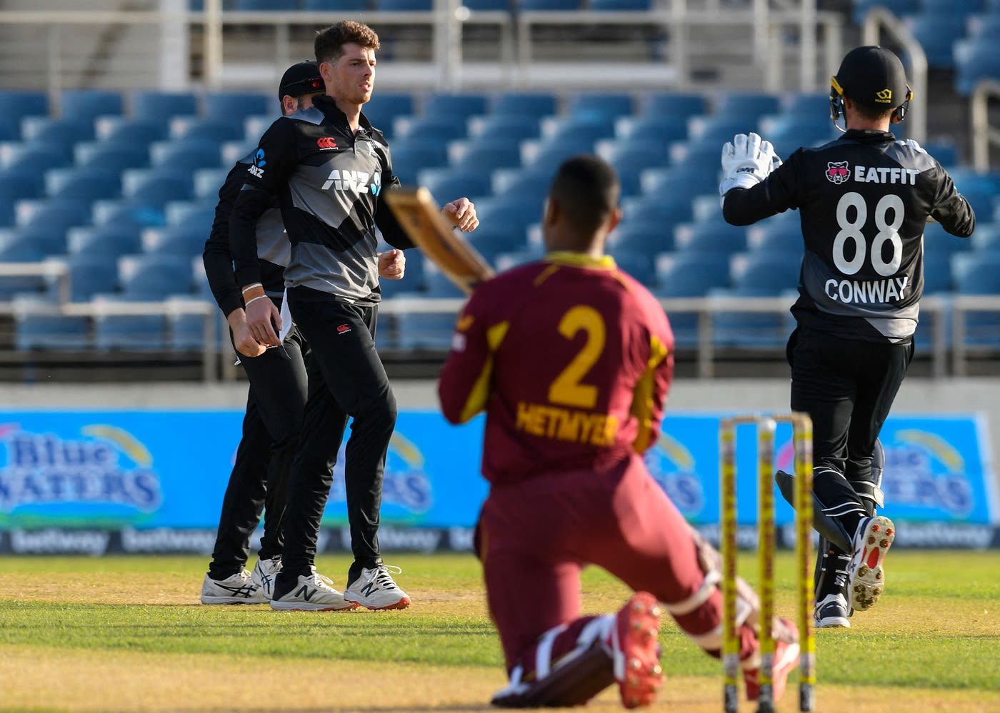 Mitchell Santner struck thrice to dent West Indies' chase ...