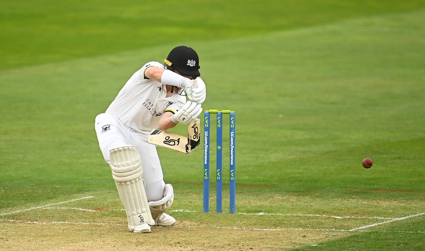 Marcus Harris breaks his bat during his century for Gloucestershire ...