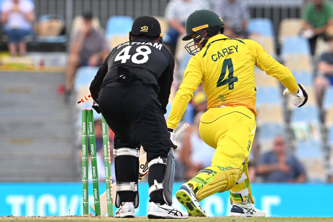 Alex Carey was out to a close stumping call, by Tom Latham ...