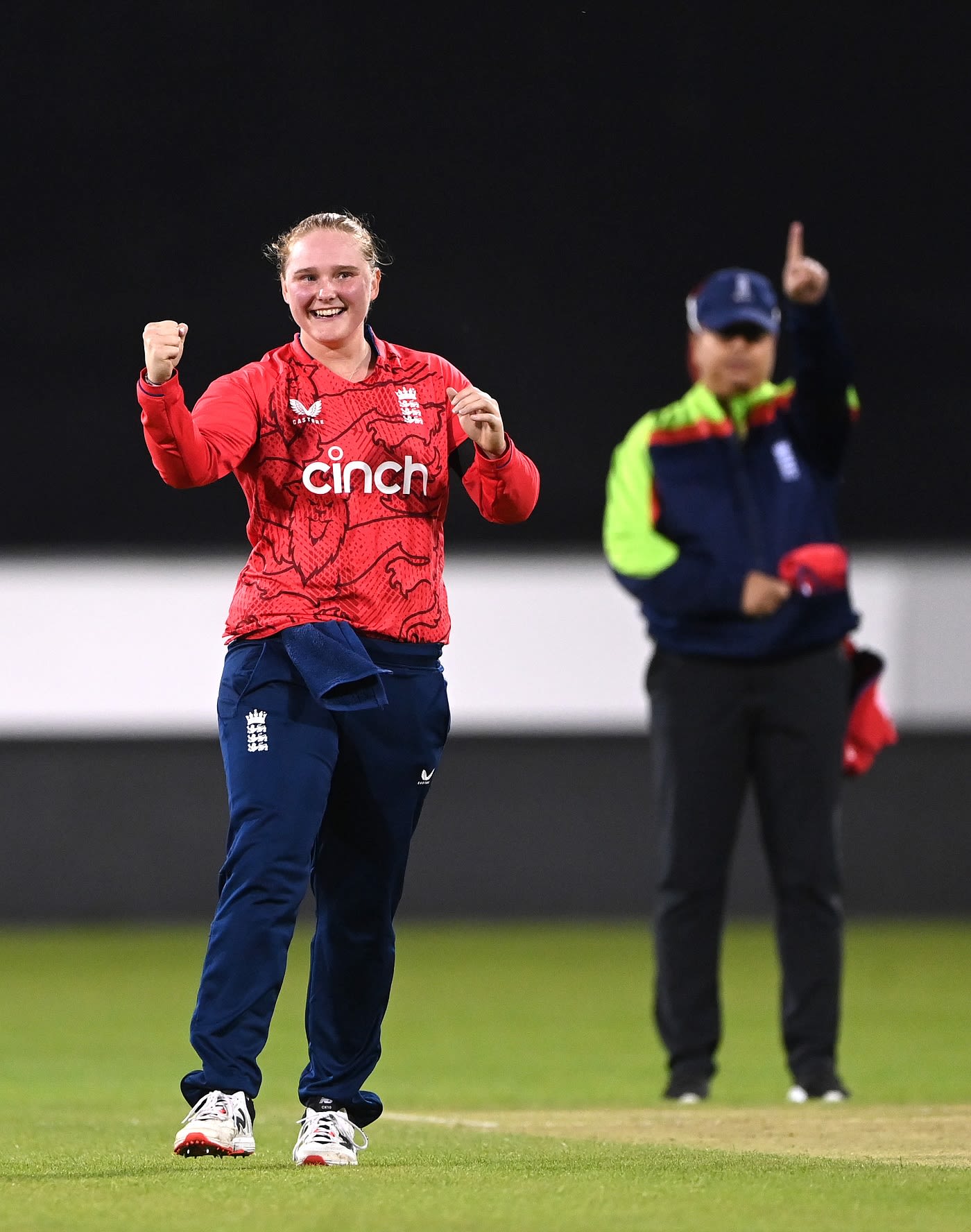Bryony Smith is elated after getting the lbw decision against Smriti ...
