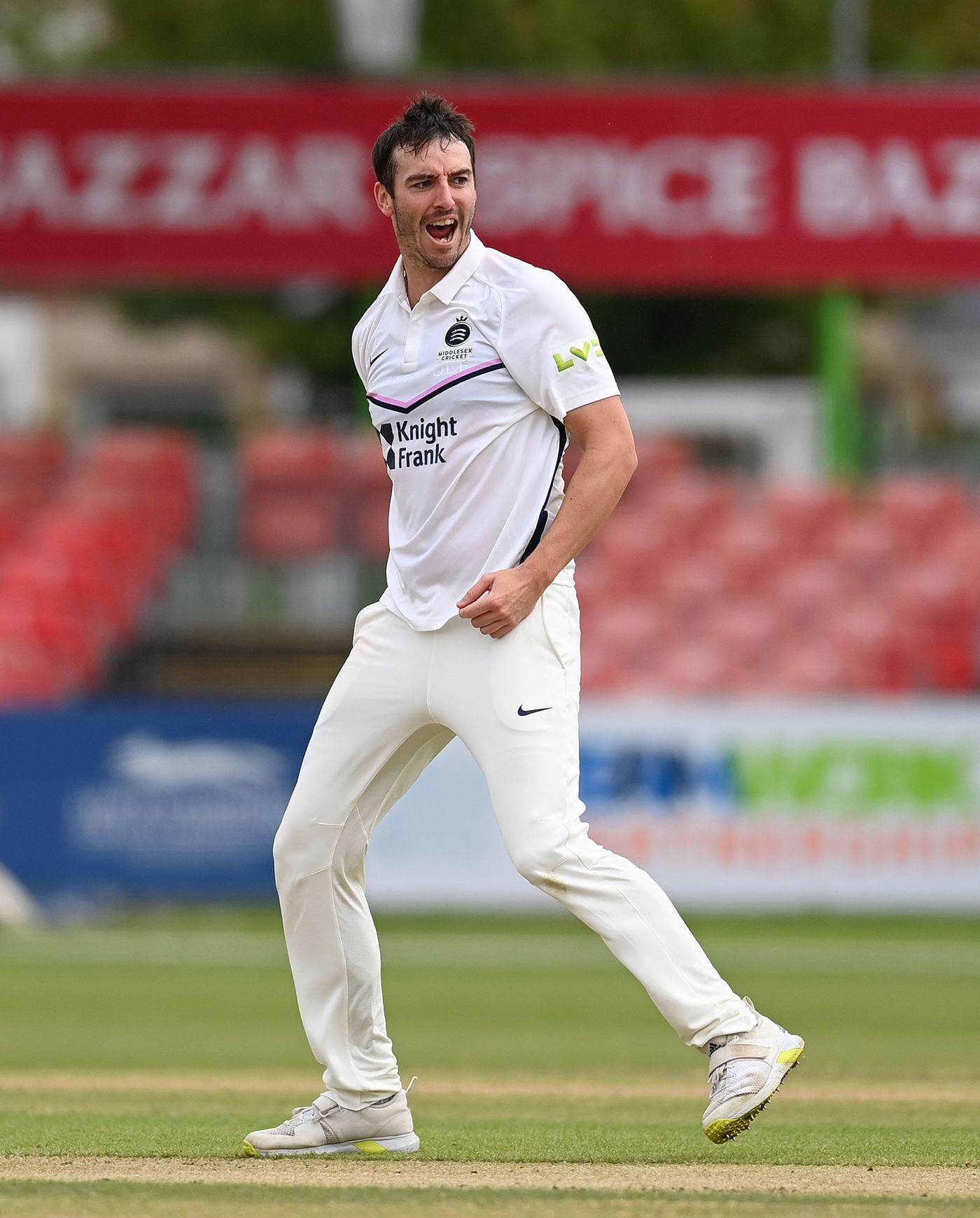 Toby Roland-Jones roars with delight after dismissing Colin Ackermann ...