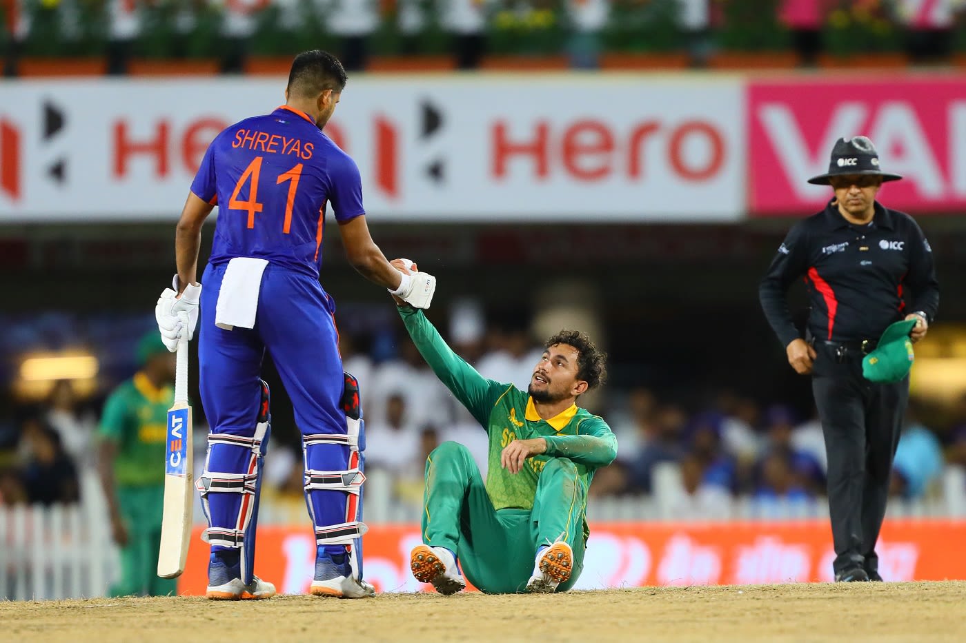 Shreyas Iyer helps Bjorn Fortuin get off the floor | ESPNcricinfo.com