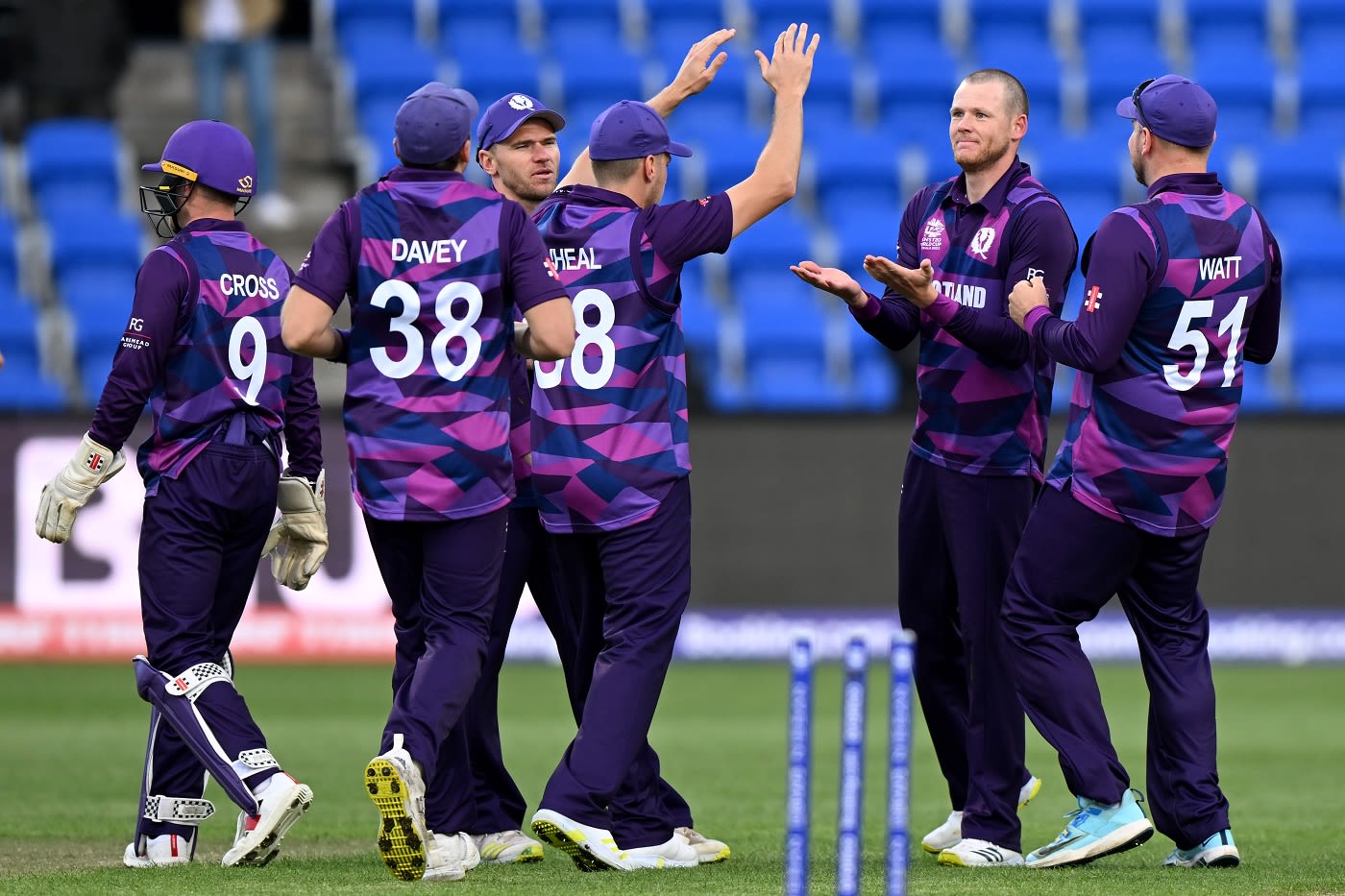 Michael Leask celebrates after dismissing Nicholas Pooran ...