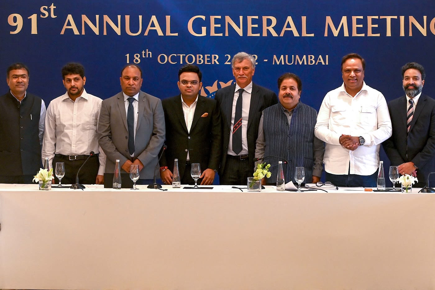 Newly-elected BCCI president Roger Binny poses with other board members ...