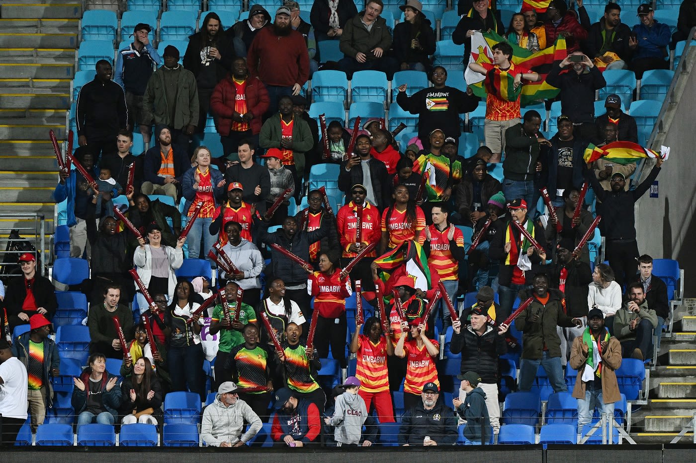 The Zimbabwe supporters make their presence felt in Hobart ...