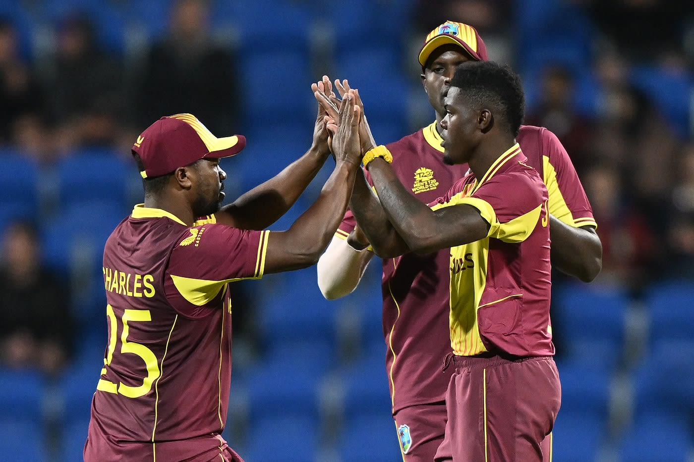 Alzarri Joseph celebrates with team-mates after getting Regis Chakabva ...