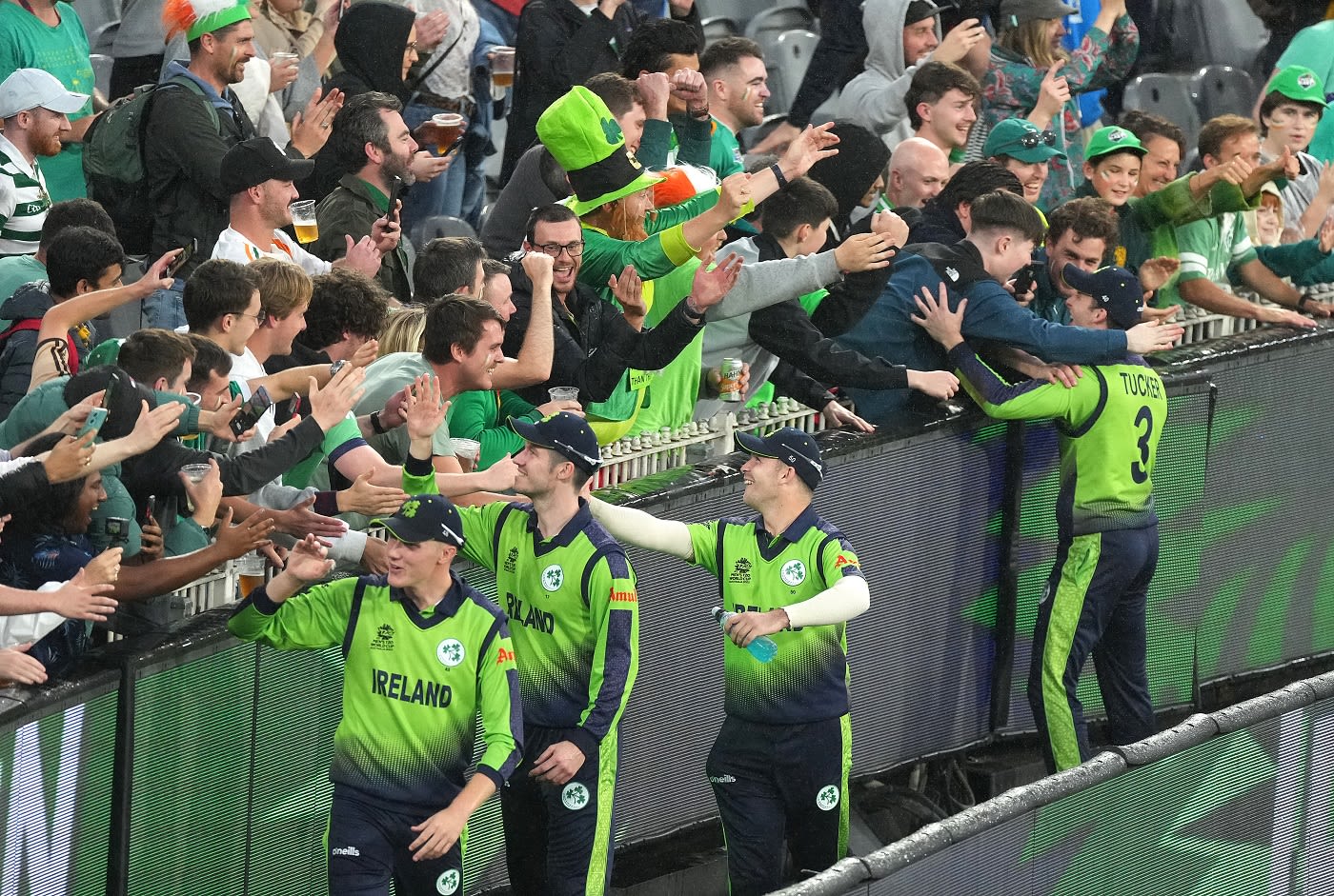Ireland celebrate with their fans after beating England | ESPNcricinfo.com