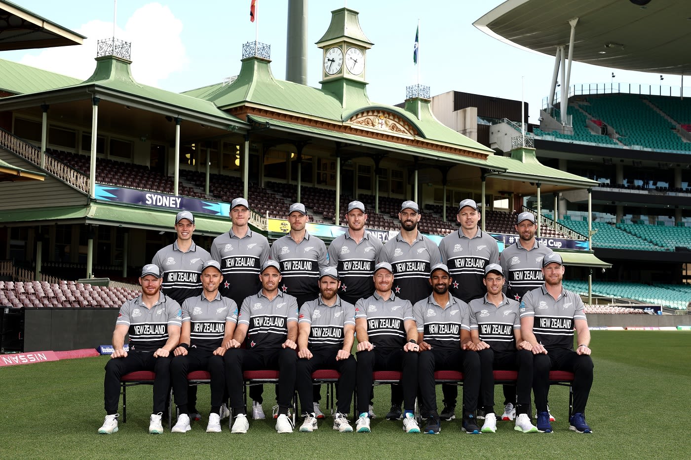 The New Zealand squad poses ahead of their semi-final against Pakistan ...