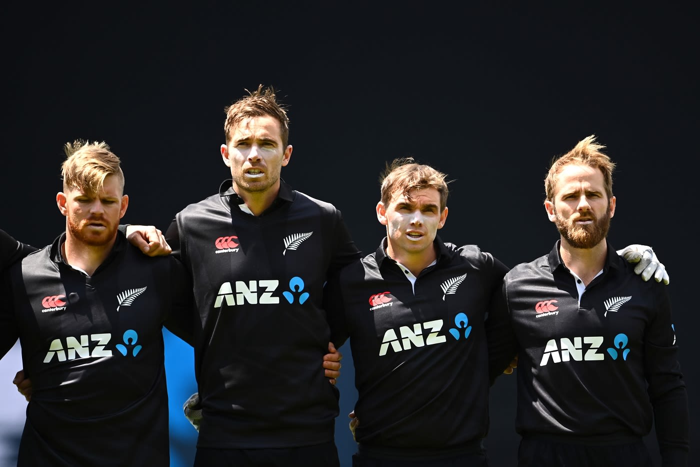 Glenn Phillips, Tim Southee, Tom Latham and Kane Williamson line up for ...