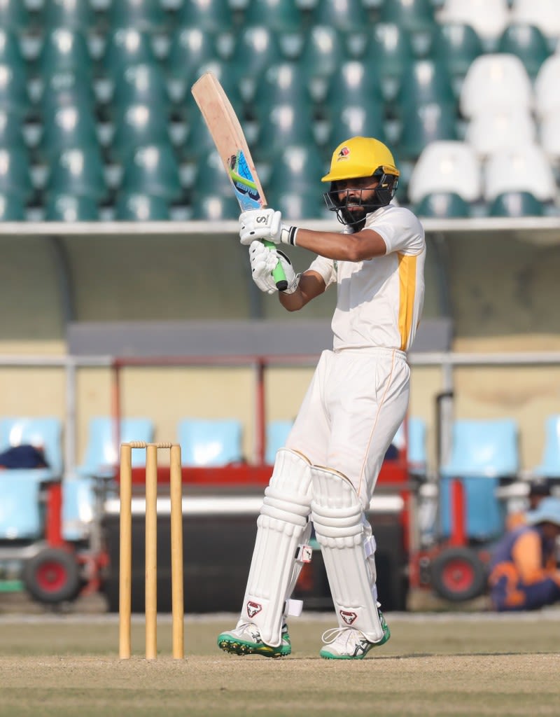 Fawad Alam plays a pull during his knock on the first day ...