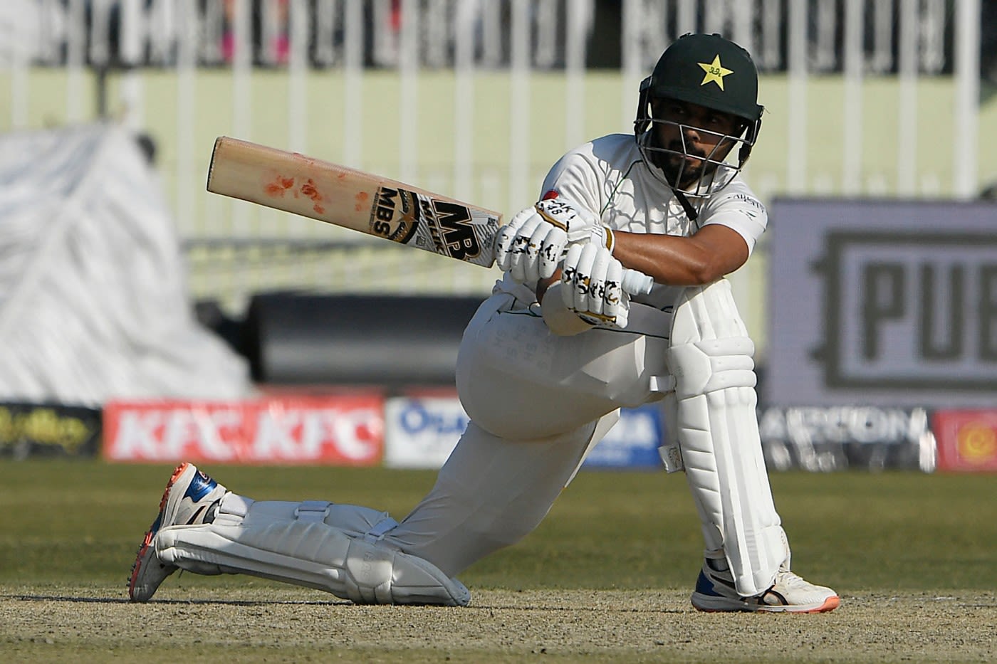 Saud Shakeel plays a sweep on Test debut | ESPNcricinfo.com