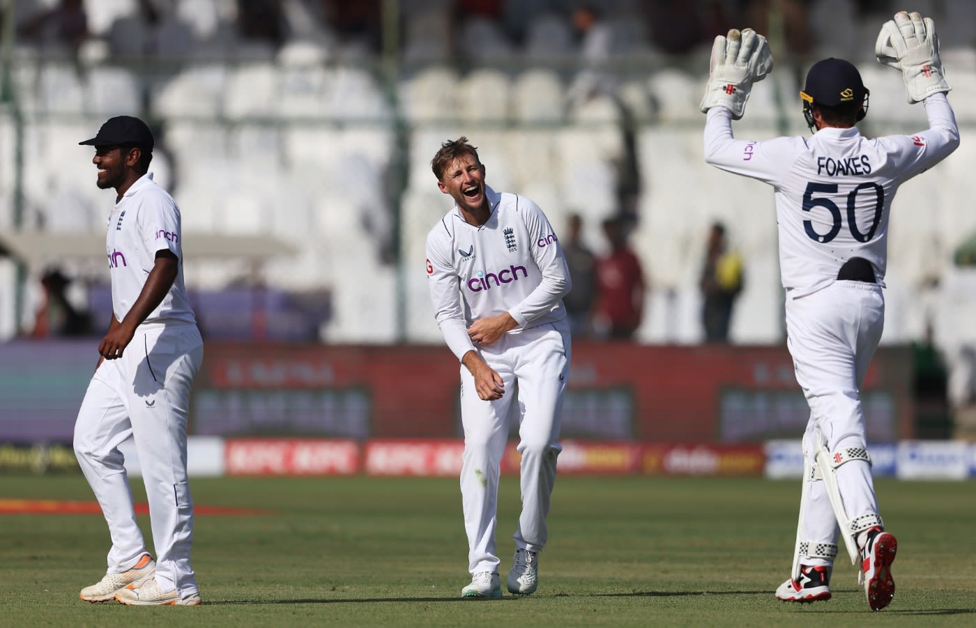 Joe Root sees the funny side after dismissing Mohammad Rizwan with a ...