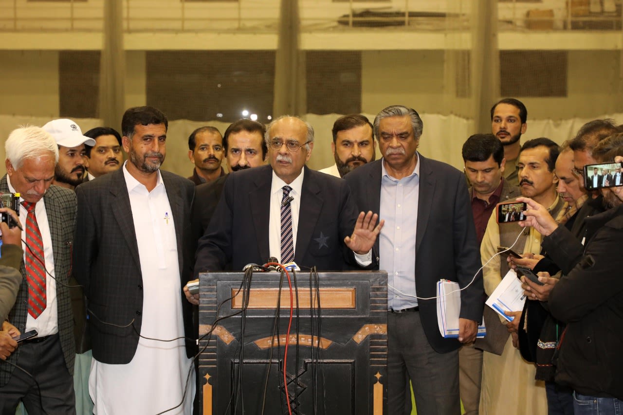 Najam Sethi speaks to media personnel outside the PCB headquarters ... Najam Sethi speaks to media personnel outside the PCB headquarters ...