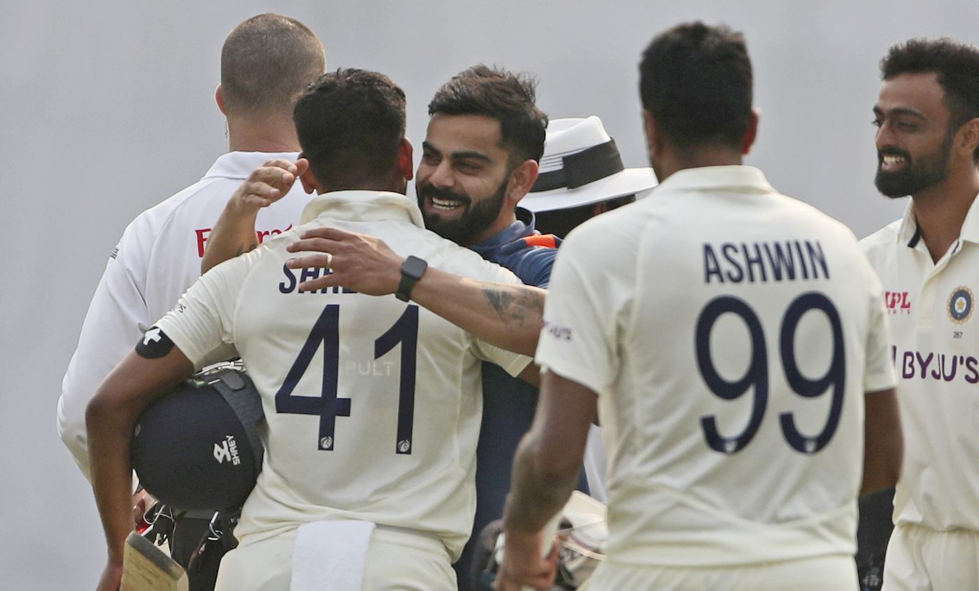 Shreyas Iyer gets a hug from Virat Kohli after finishing the job ...