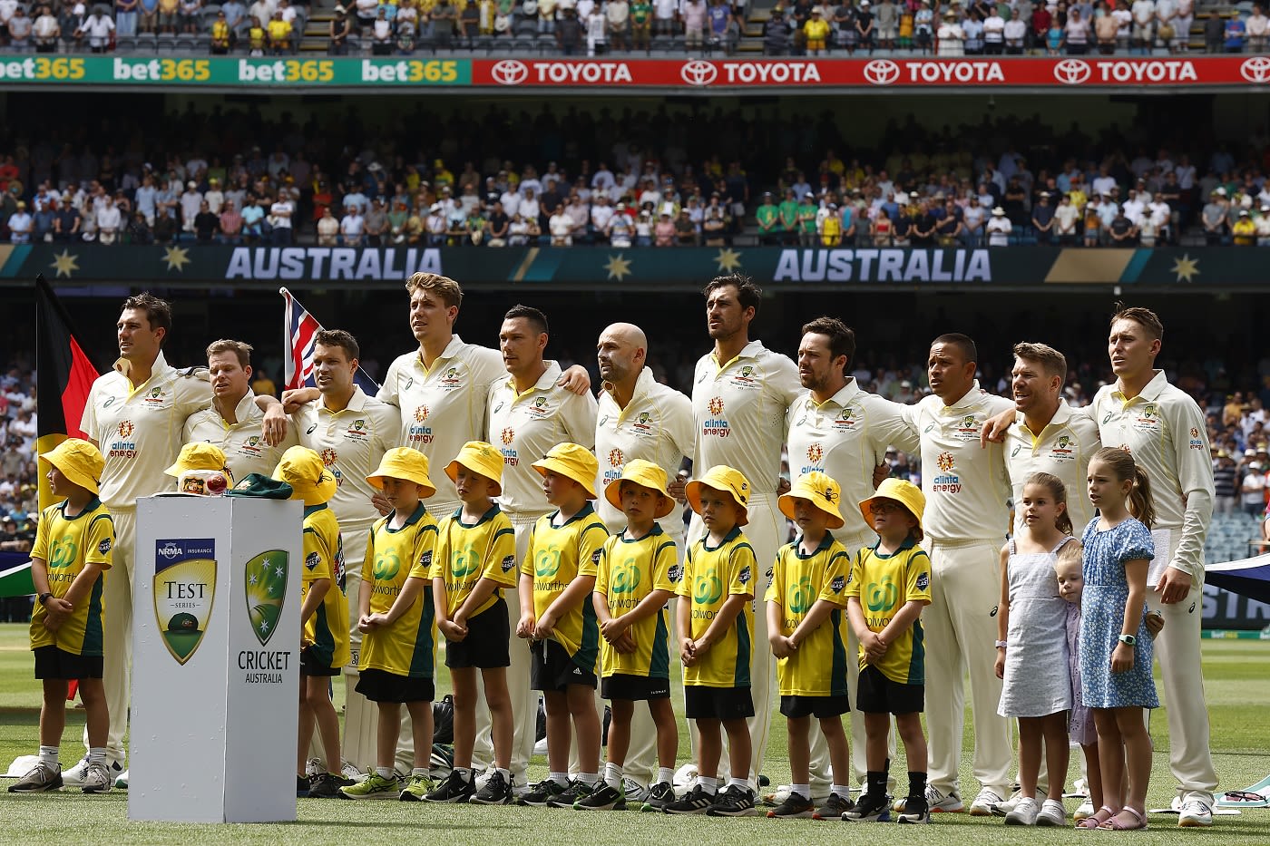 The Australia team sing the national anthem | ESPNcricinfo.com