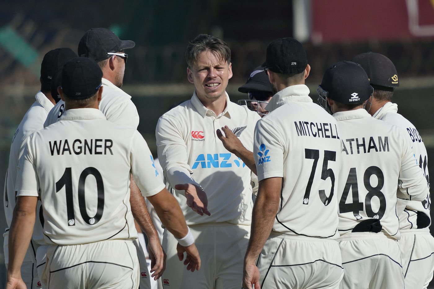 Michael Bracewell celebrates after taking the day's first wicket ...