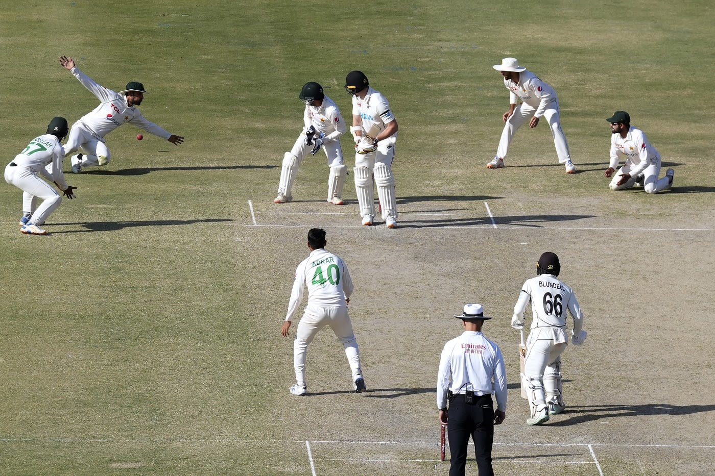 Shan Masood at leg slip can't hold on to a chance to get Michael ...