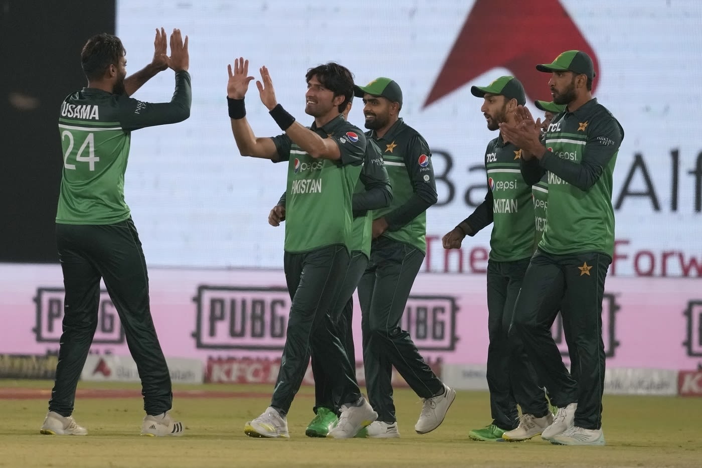 Pakistan celebrate the fall of another New Zealand wicket ...