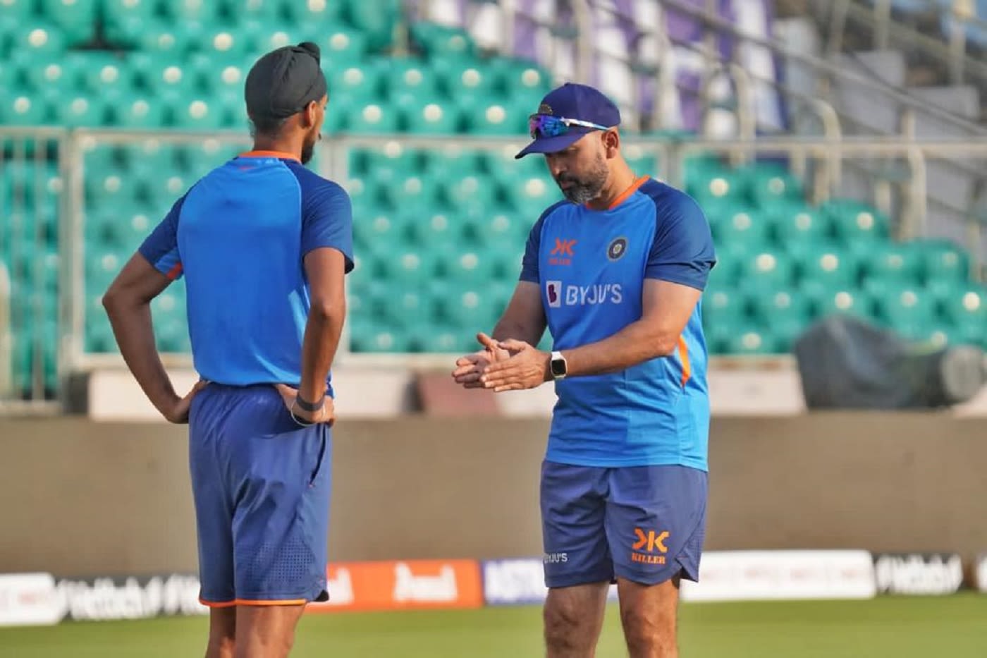 Arshdeep Singh gets some tips from bowling coach Paras Mhambre ...
