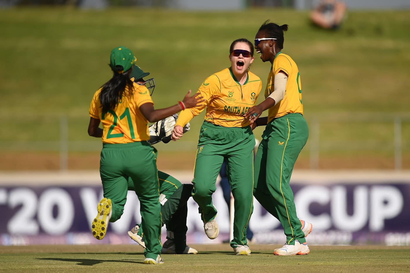 Legspinning allrounder Madison Landsman celebrates with Seshnie Naidu ...