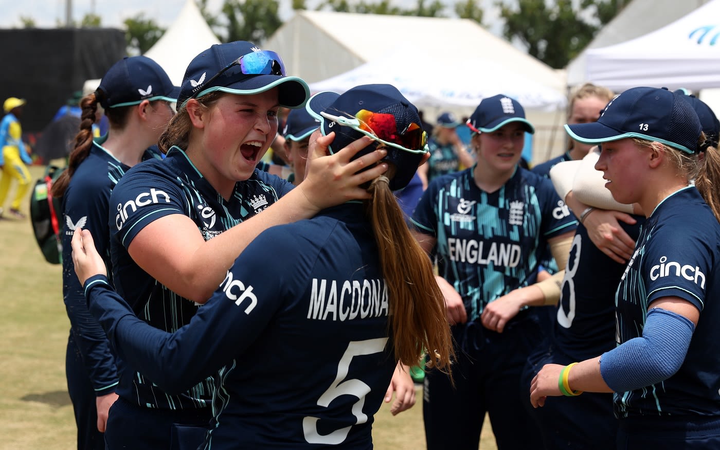 Grace Scrivens and Ryana MacDonald-Gay celebrate after England's win ... Grace Scrivens and Ryana MacDonald-Gay celebrate after England's win ...