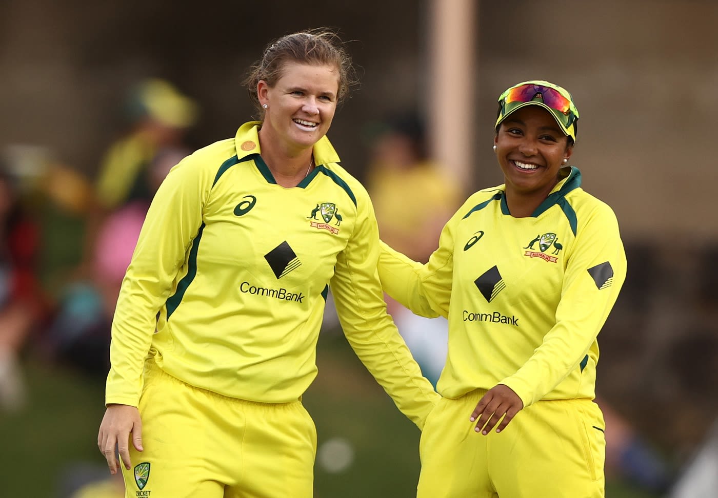 Jess Jonassen and Alana King celebrate Omaima Sohail's wicket ...