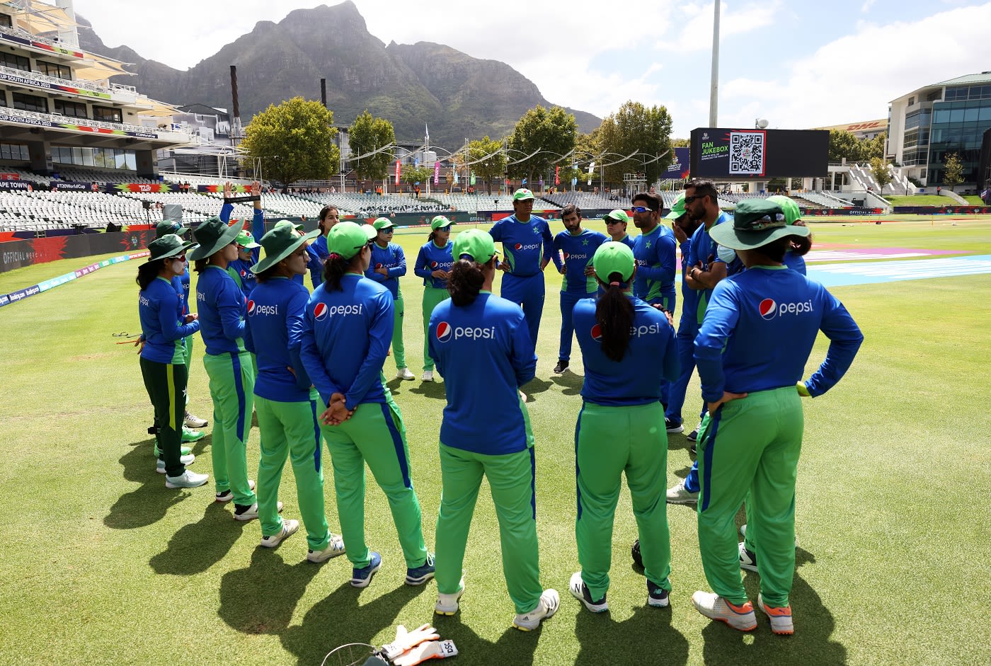 The Pakistan team in a huddle before their opening fixture against ...
