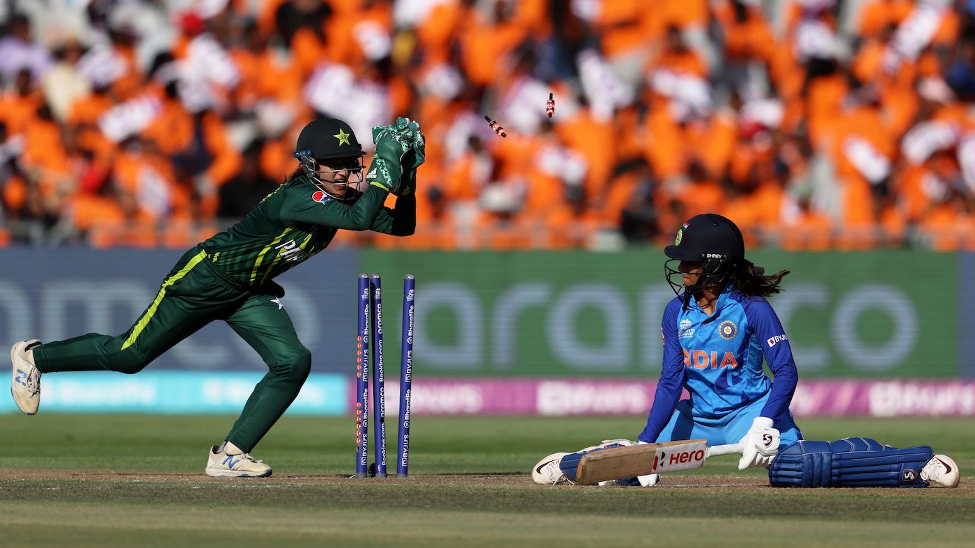 Muneeba Ali whips the bails off but Jemimah Rodrigues is inside ...