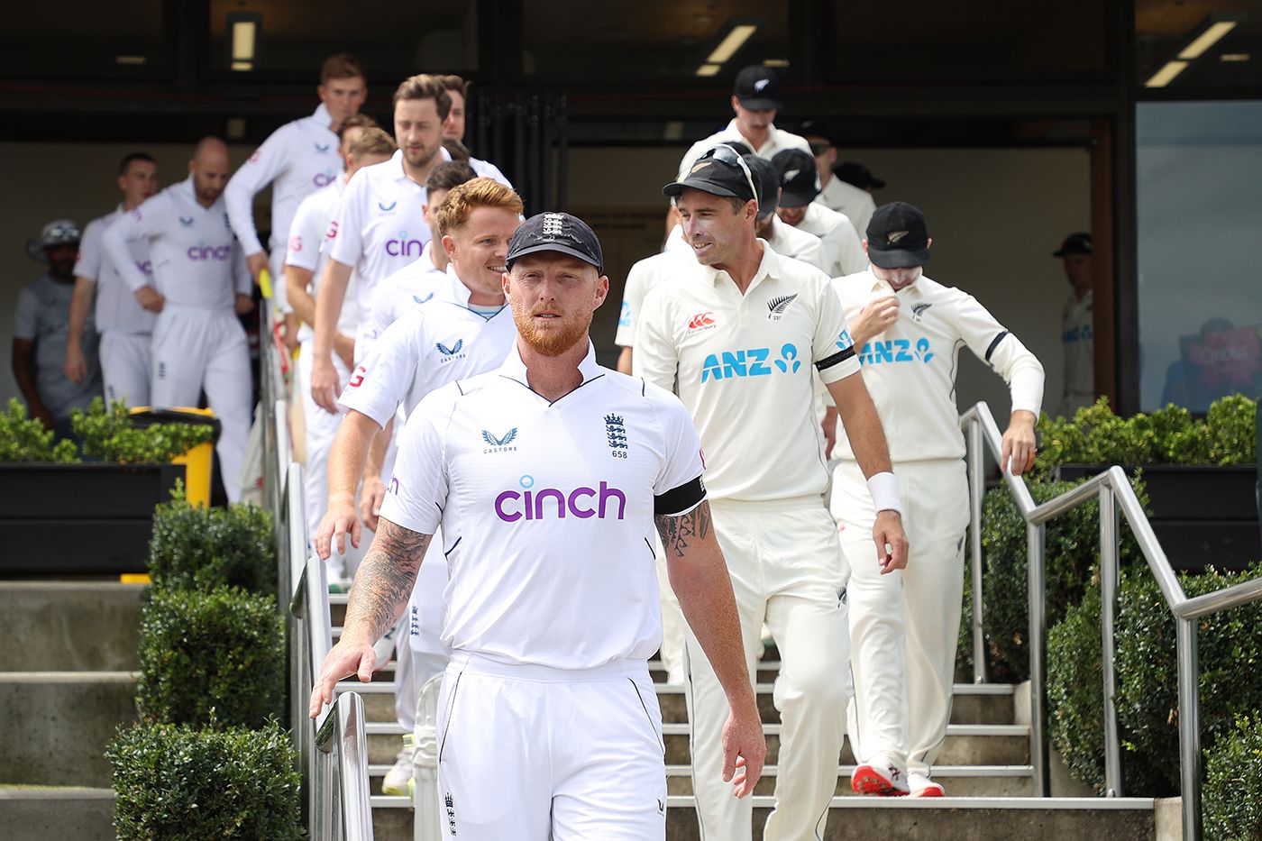 Leader of the pack: Ben Stokes was out in front as teams lined up ...