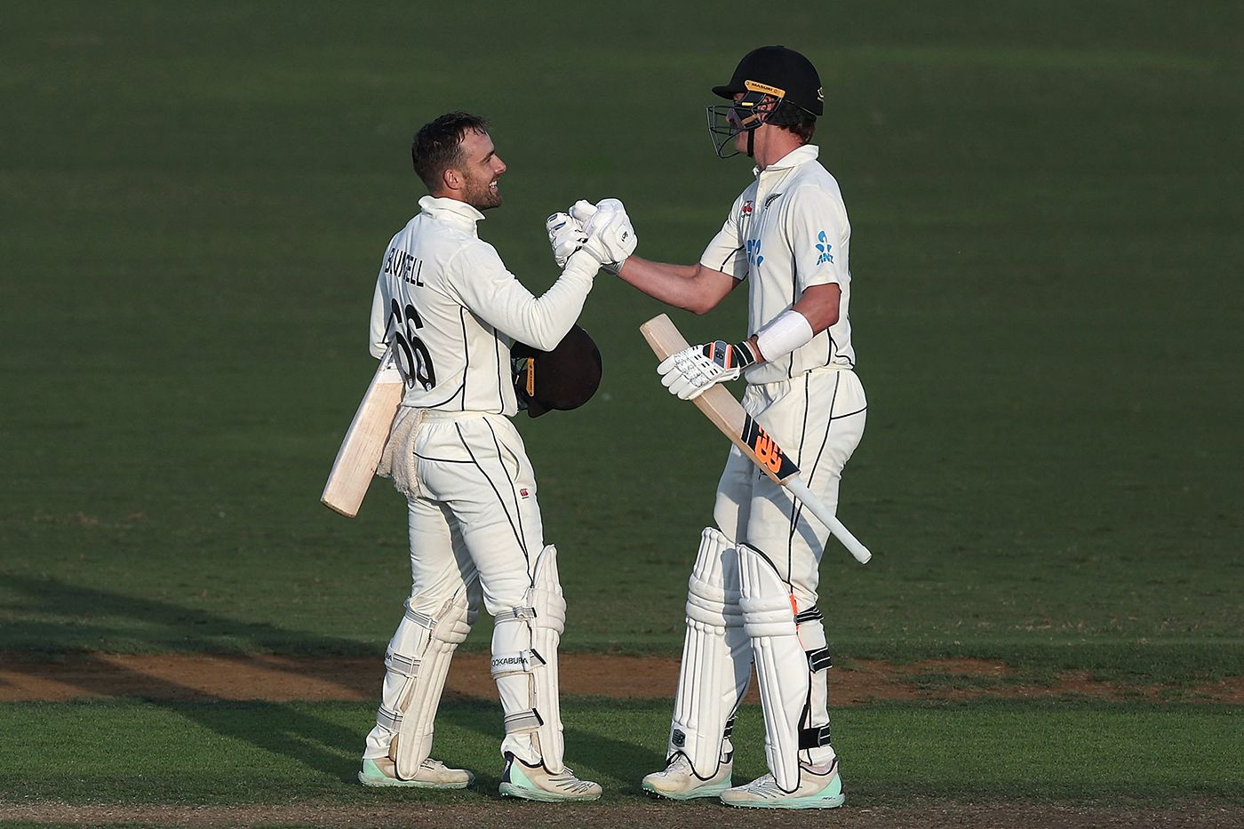 Tom Blundell celebrates his hundred with Blair Tickner | ESPNcricinfo.com