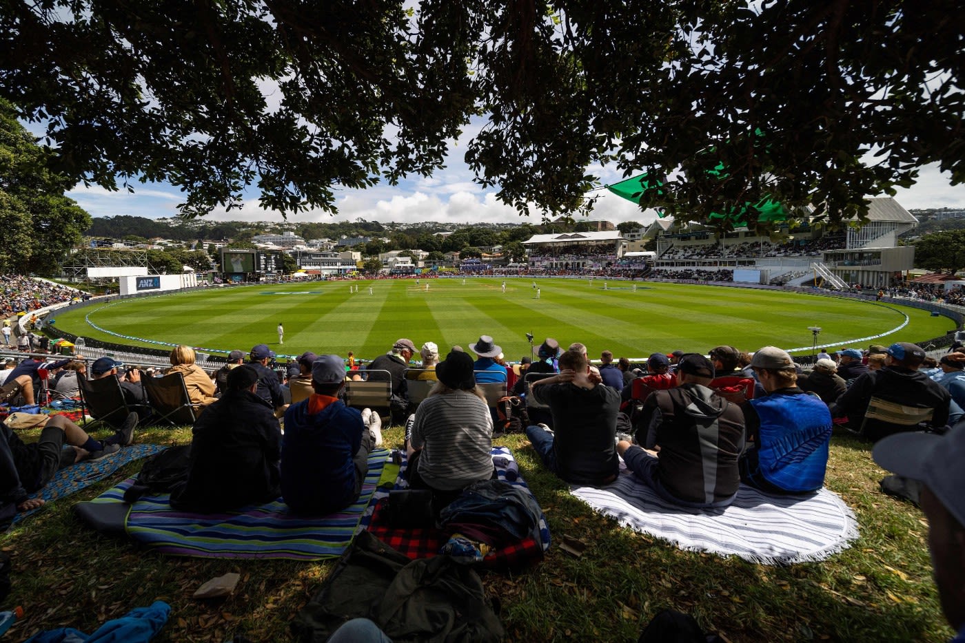 Spectators enjoy the view at the Basin Reserve, Wellington, during the ...