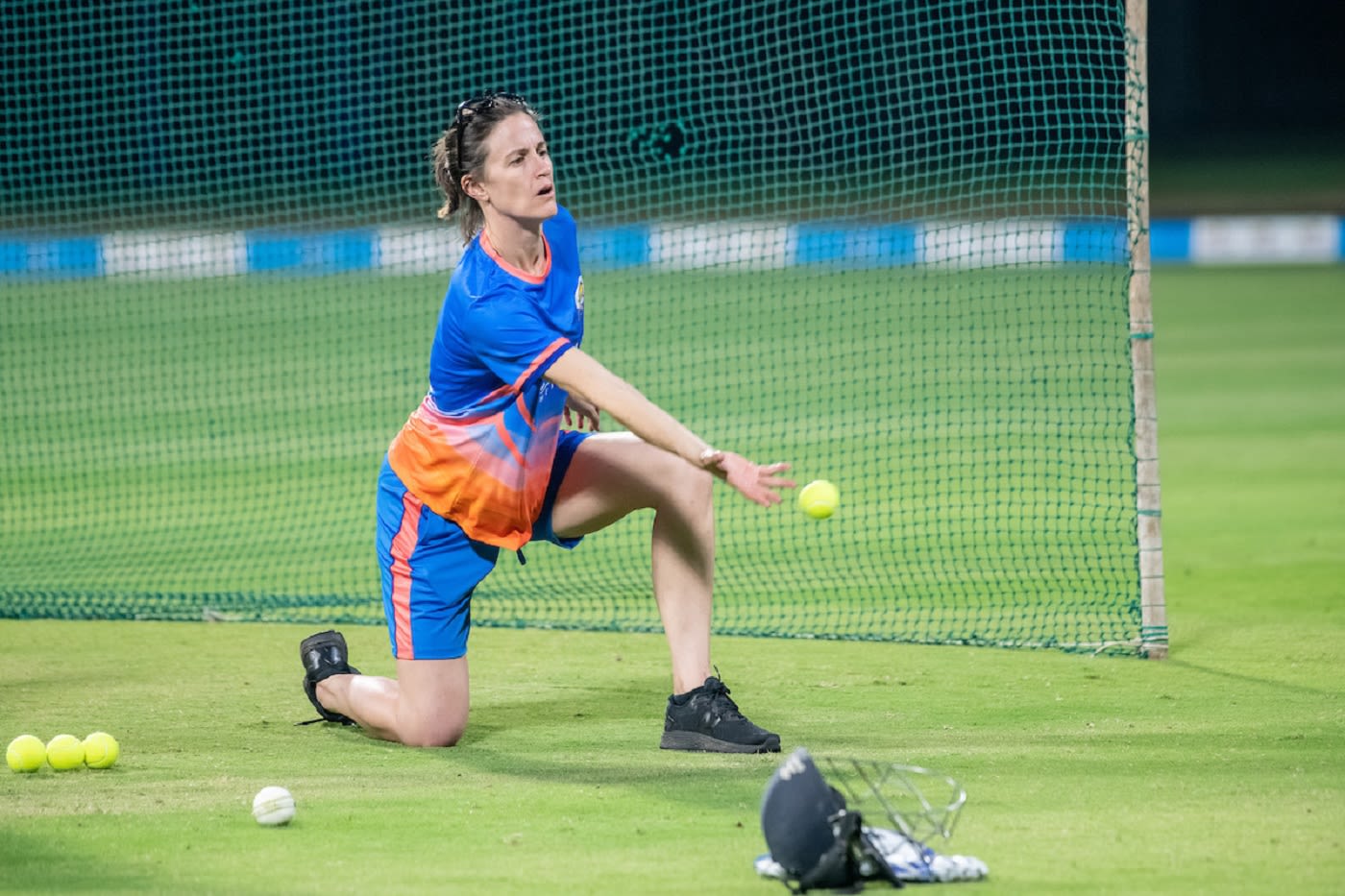 Mumbai Indians Women's fielding coach Lydia Greenway at a practice ...