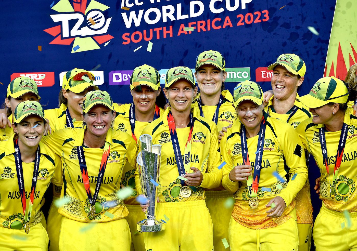 The world champions strike a happy pose on the podium | ESPNcricinfo.com
