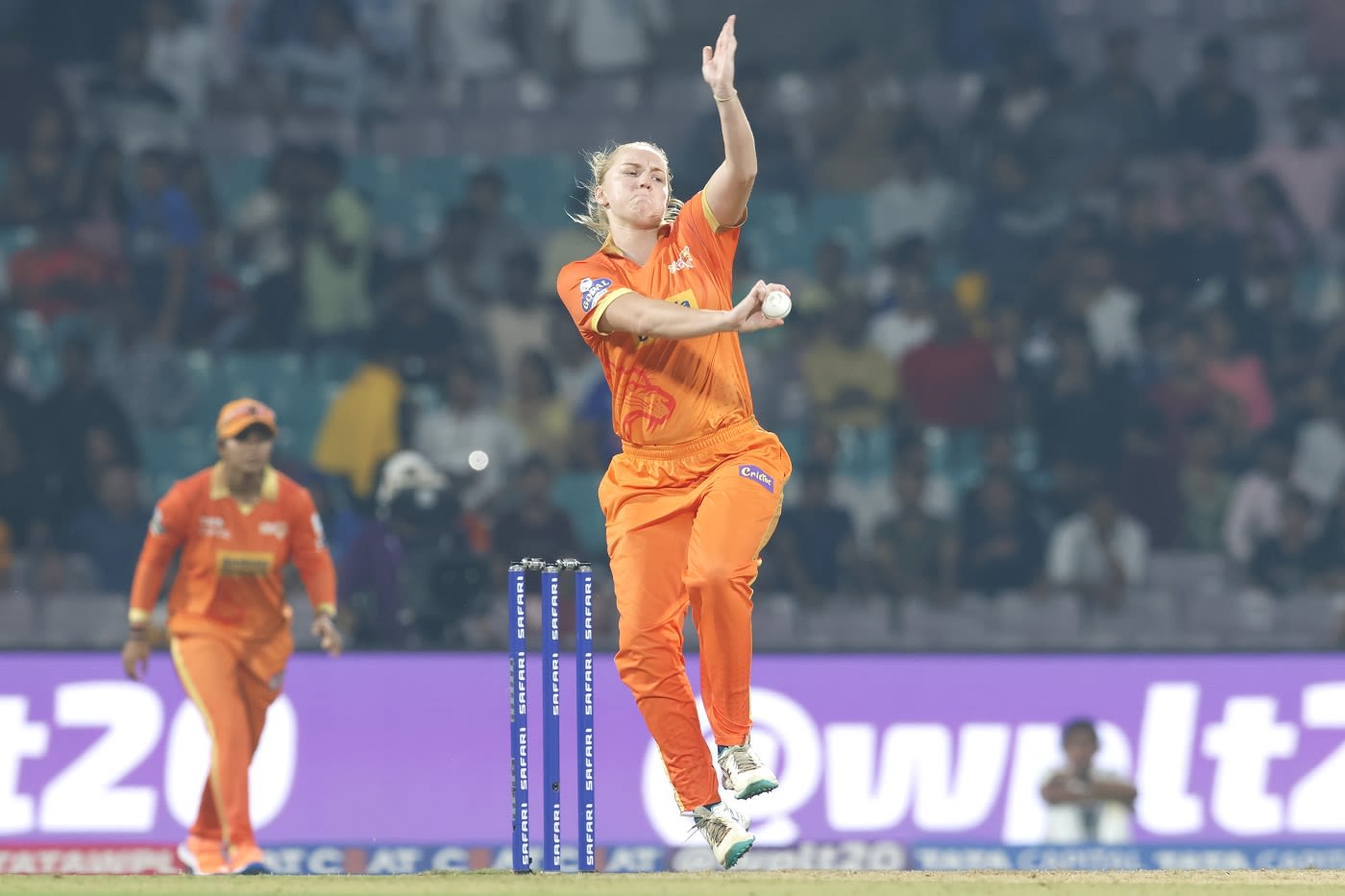 Kim Garth took three wickets in her first spell of the WPL ...