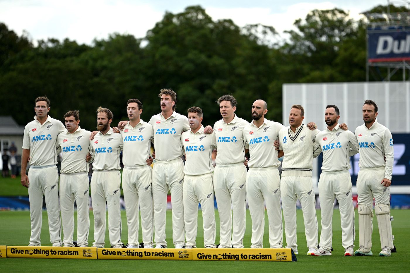 New Zealand's players line up for the national anthem | ESPNcricinfo.com