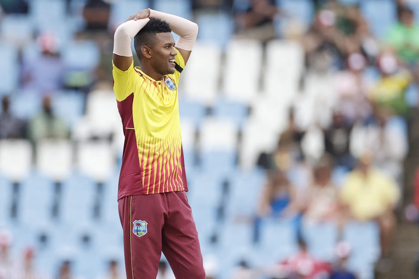 Akeal Hosein has his hands on his head | ESPNcricinfo.com