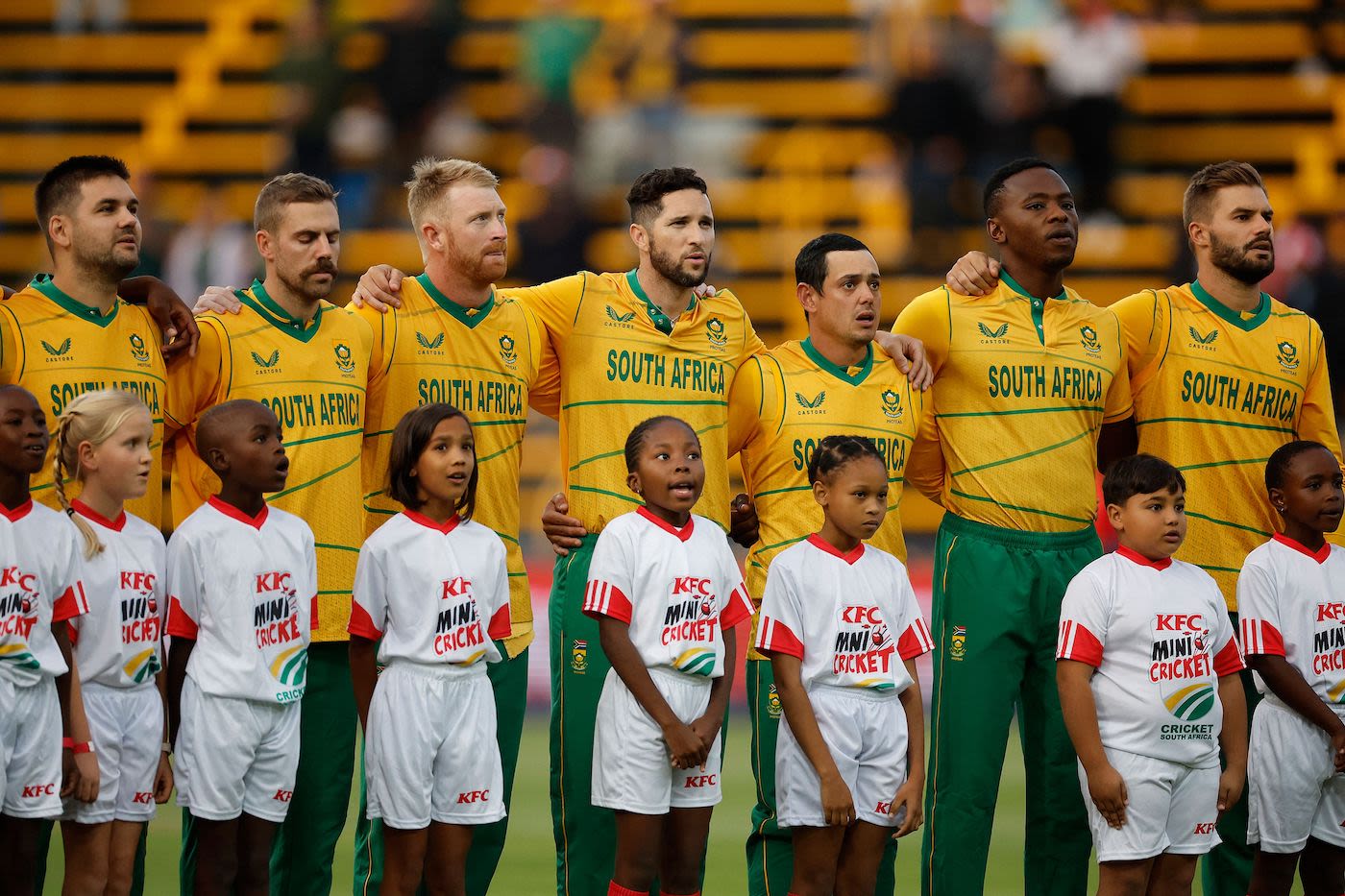 The South Africa players line up for the national anthem | ESPNcricinfo.com