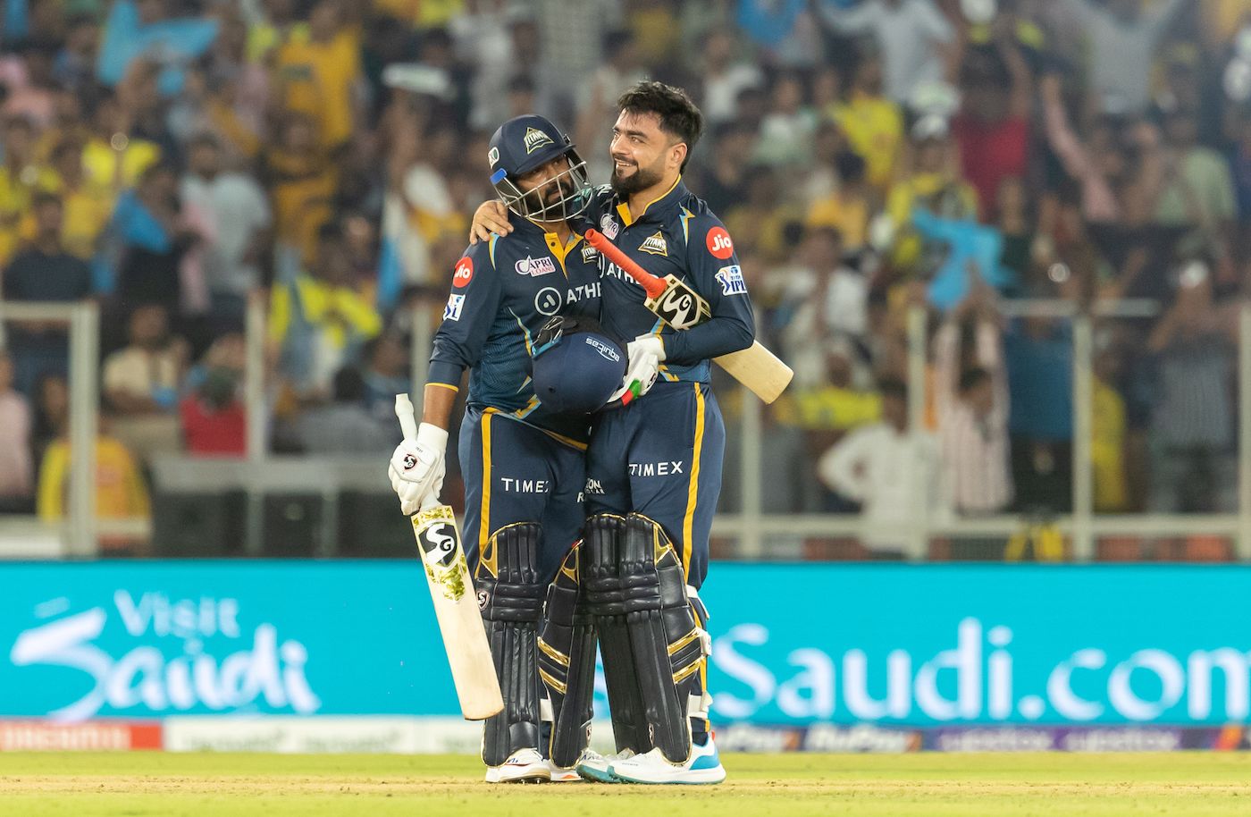 Rashid Khan and Rahul Tewatia celebrate the win | ESPNcricinfo.com