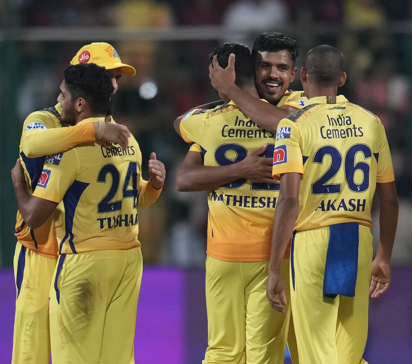 Some of the CSK players celebrate after an hard-fought win ...