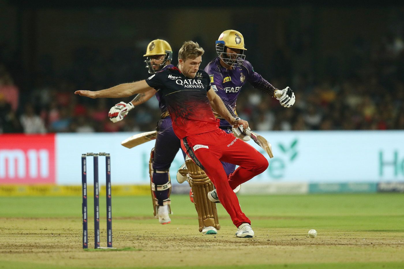 Venkatesh Iyer scrambles to make his ground even as David Willey looks ...