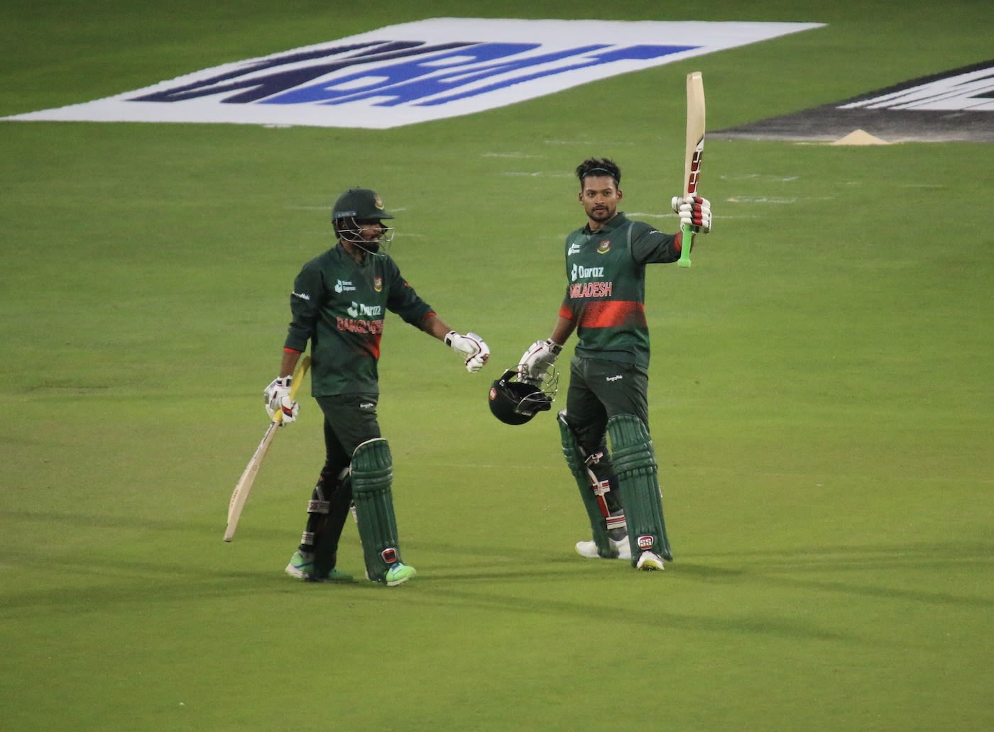 Najmul Hossain Shanto celebrates his hundred in Towhid Hridoy's company ...