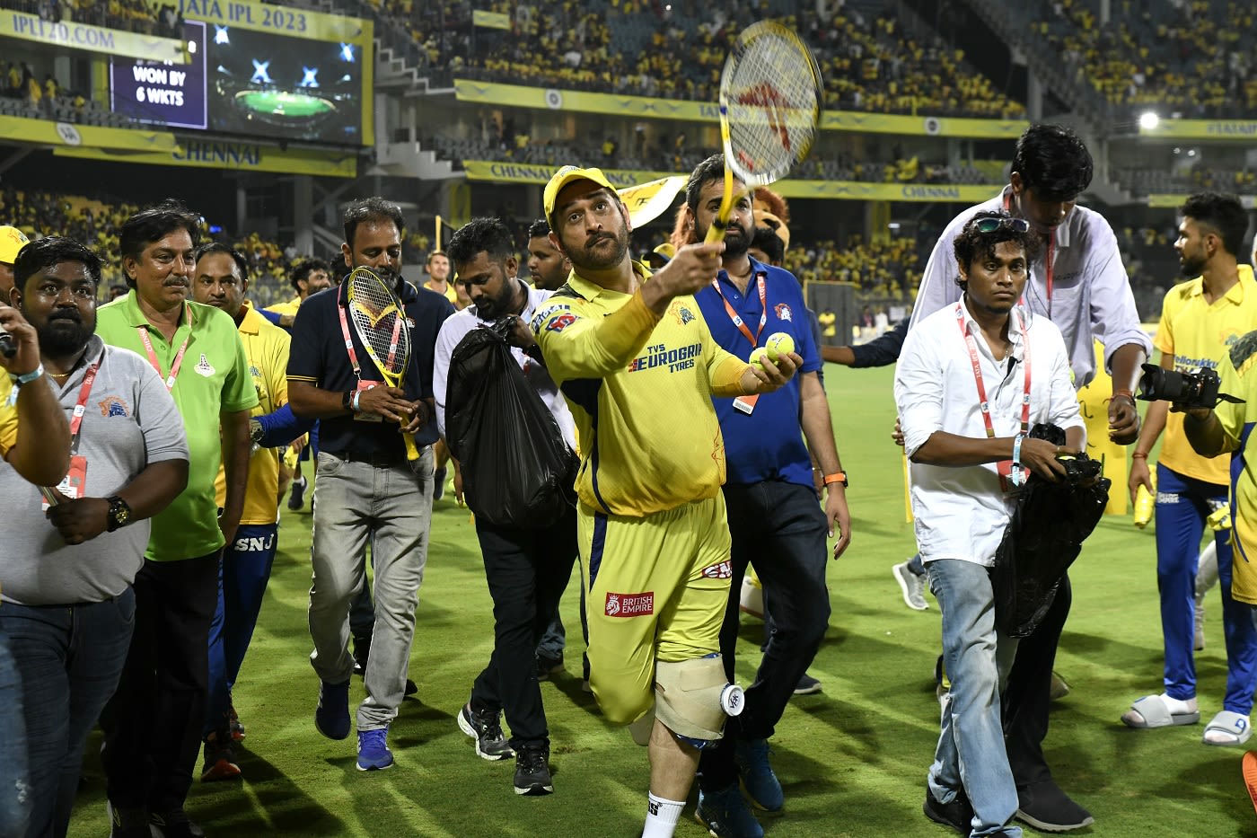 MS Dhoni practiced his tennis forehand as he hit some balls to the ...