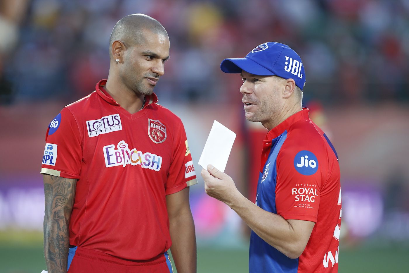 Shikhar Dhawan and David Warner have a discussion at the toss ... Shikhar Dhawan and David Warner have a discussion at the toss ...
