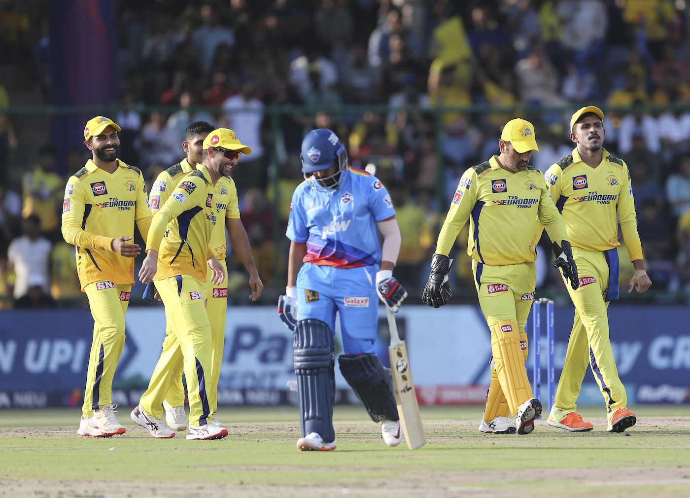 The CSK players celebrate after sending Prithvi Shaw back cheaply ...