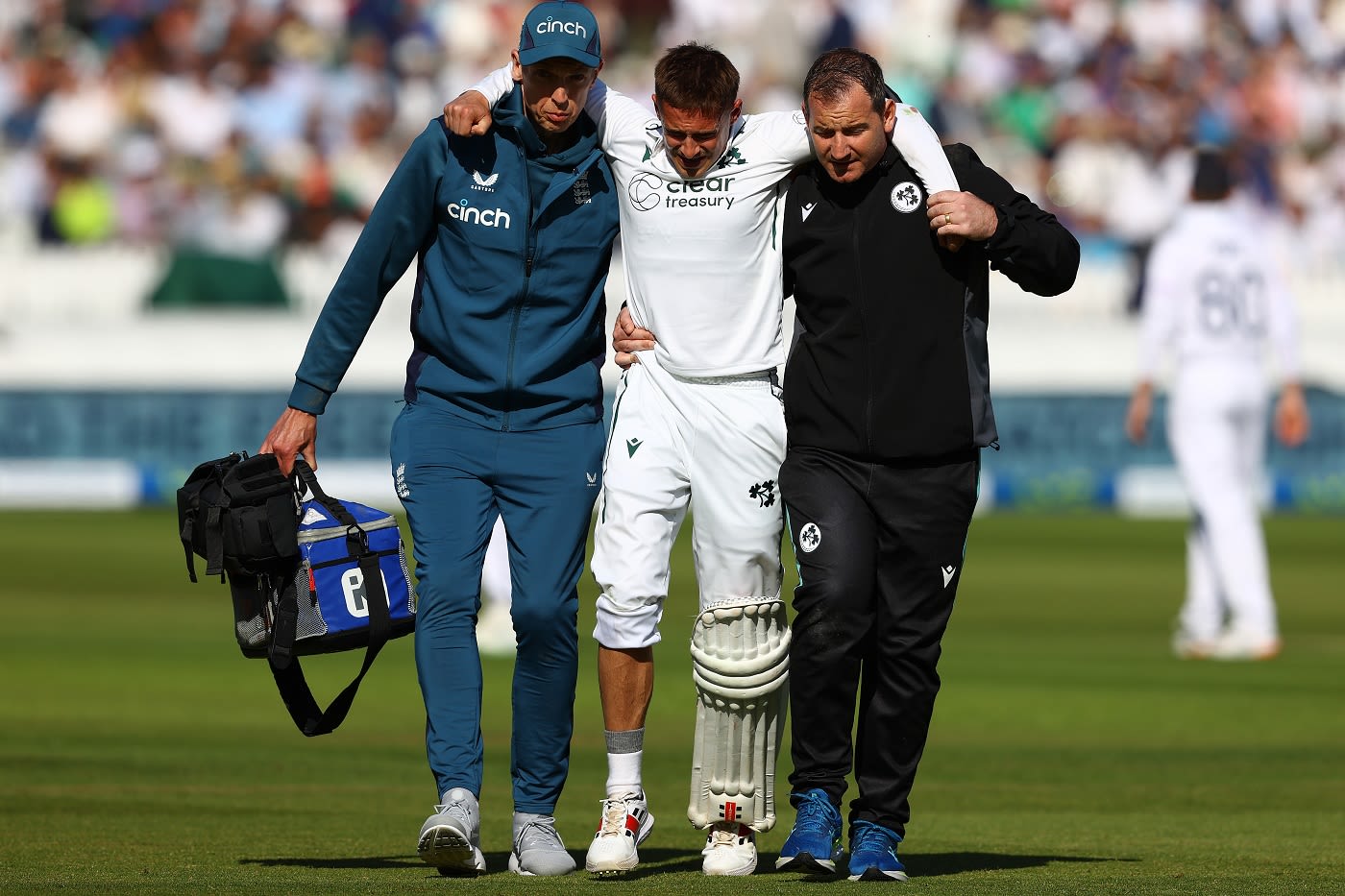 James McCollum twisted his right ankle and was retired hurt. He was ...