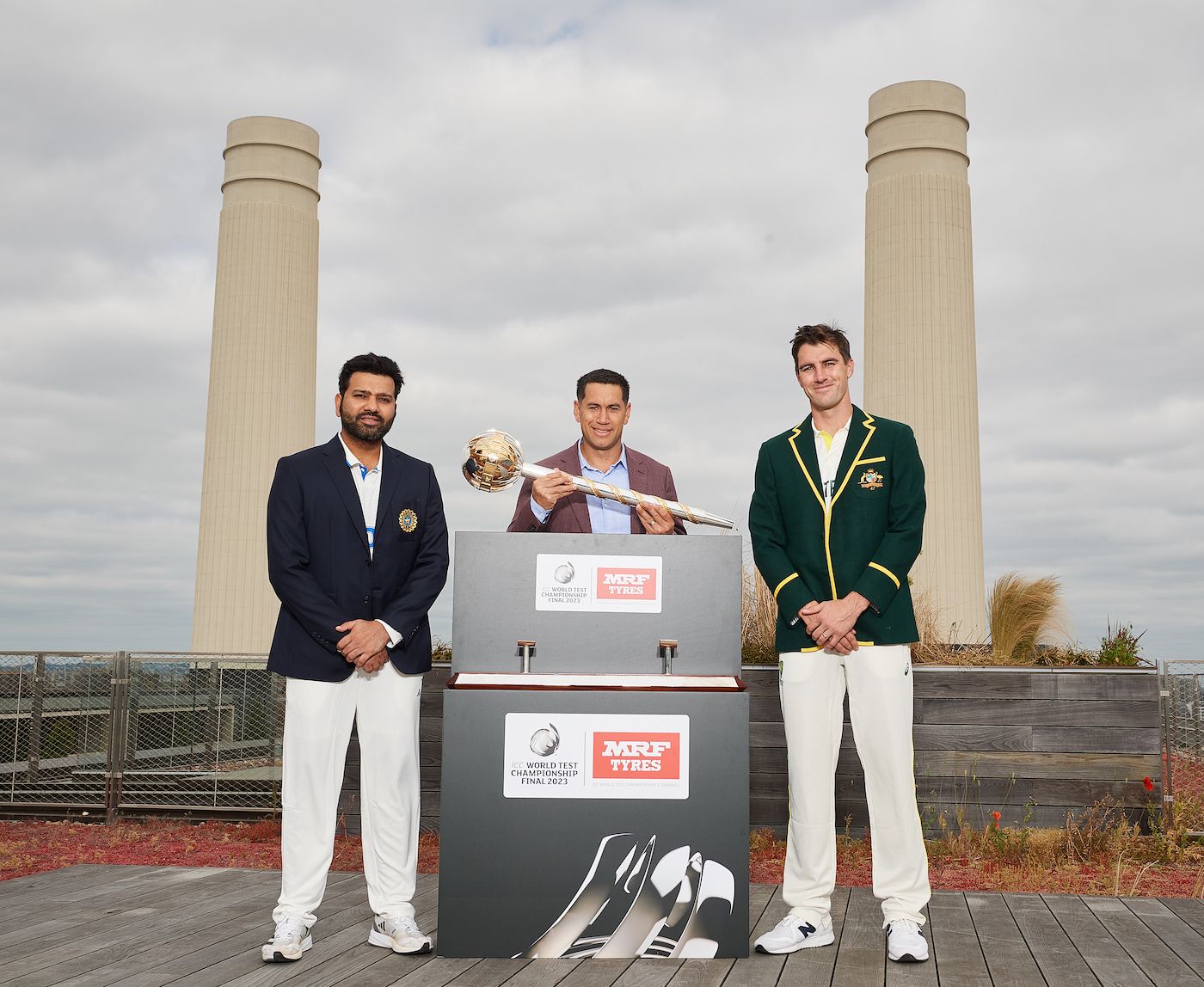 Ross Taylor (with the ICC Test mace) joins Rohit Sharma and Pat Cummins ...
