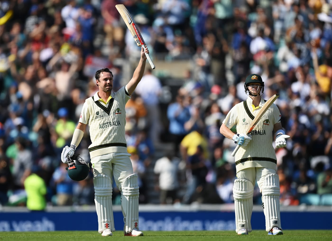 Steven Smith applauds as Travis Head celebrates his century ...