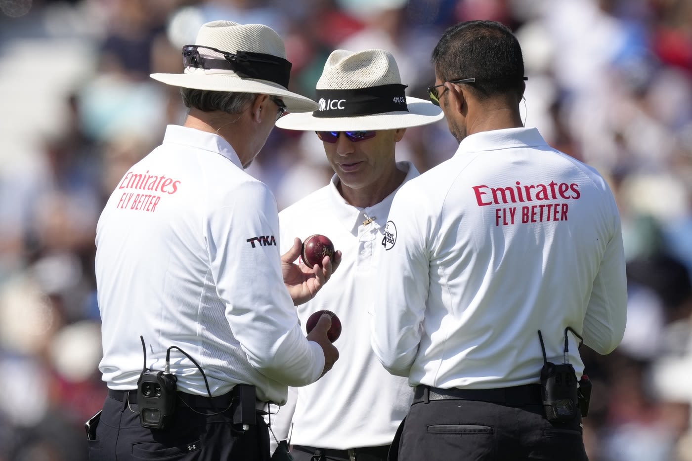 The umpires got together to inspect and change the ball | ESPNcricinfo.com